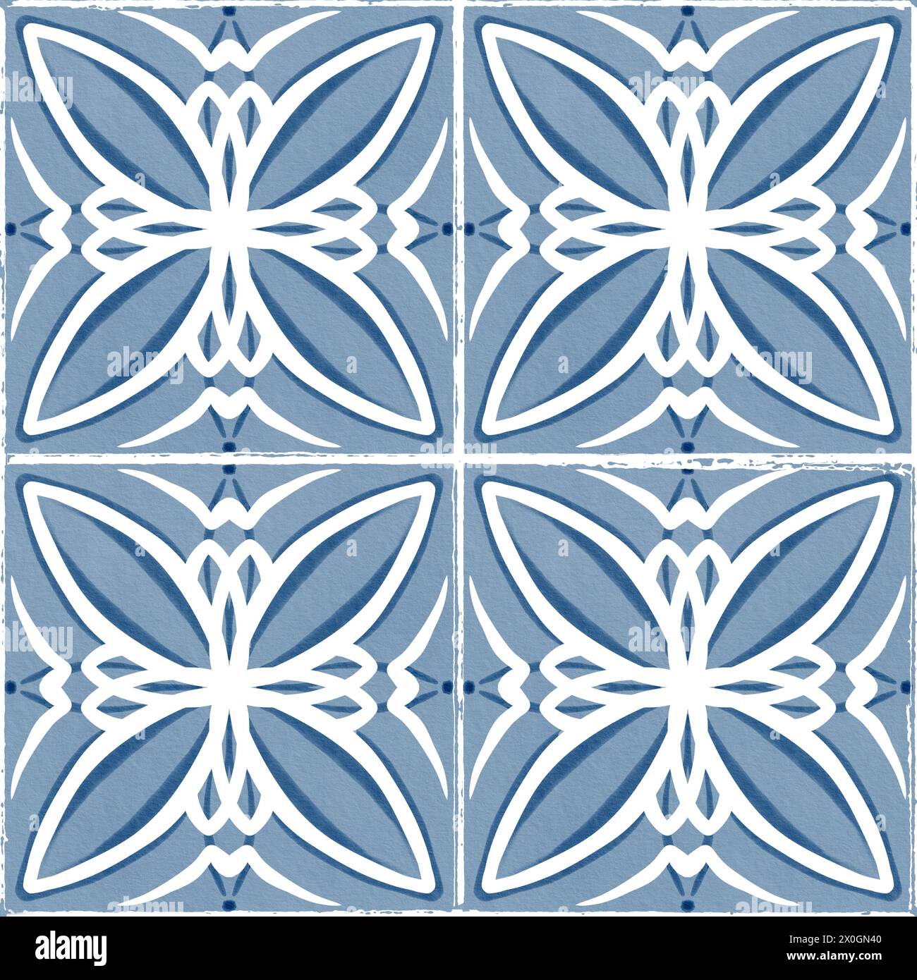 Portuguese azulejo or Spanish majolica.Monochromatic collection of blue ...