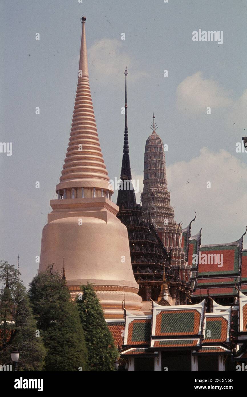 Three chedis built side by side in different architectural styles in ...
