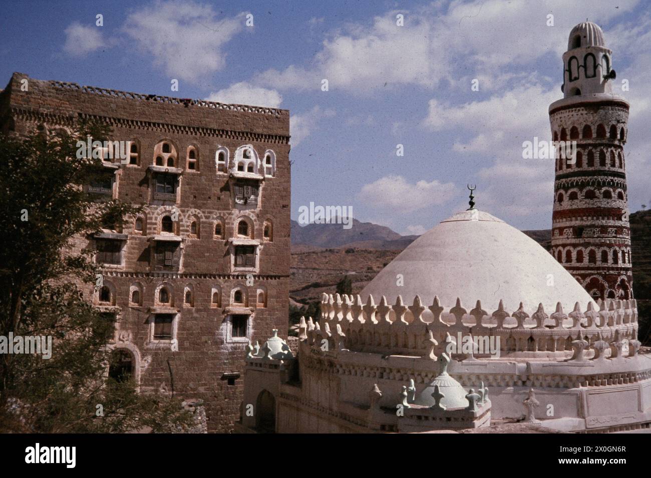 View of the minaret of the approximately 1000 year old Coloured Mosque ...