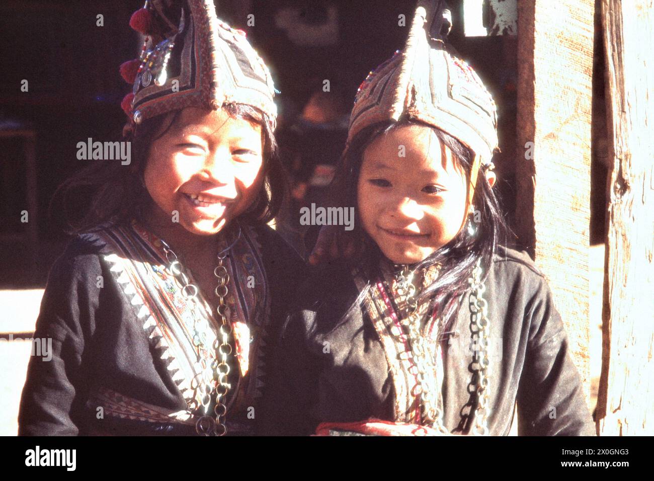 Two smiling girls from the ethnic group of the Meo (also Hmong) in ...