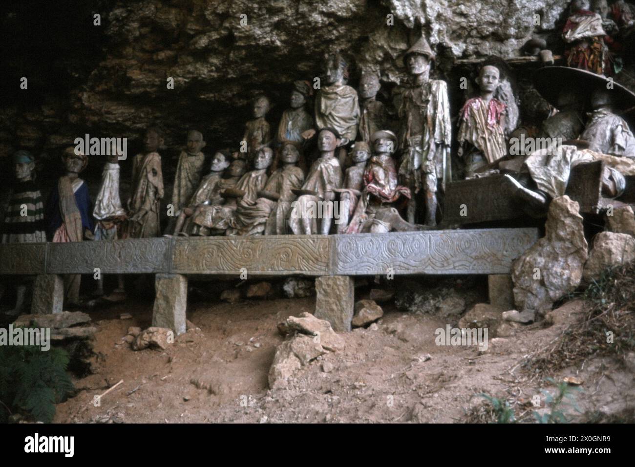 Tau Tau figures depicting the deceased in a cave in southern Sulawesi ...