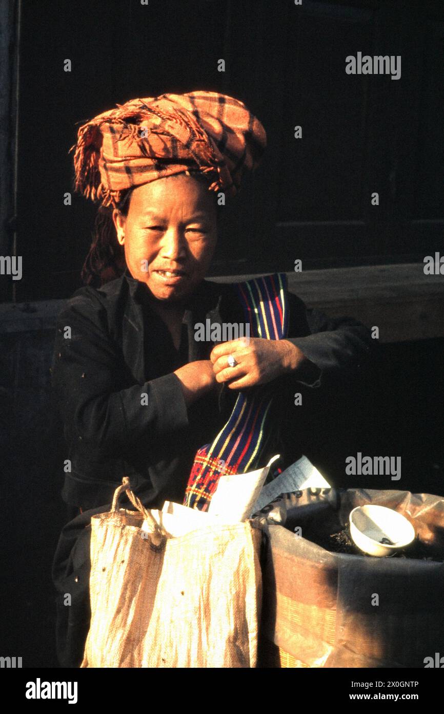 An elderly woman of the Indo-Chinese ethnic group of the Pao in ...