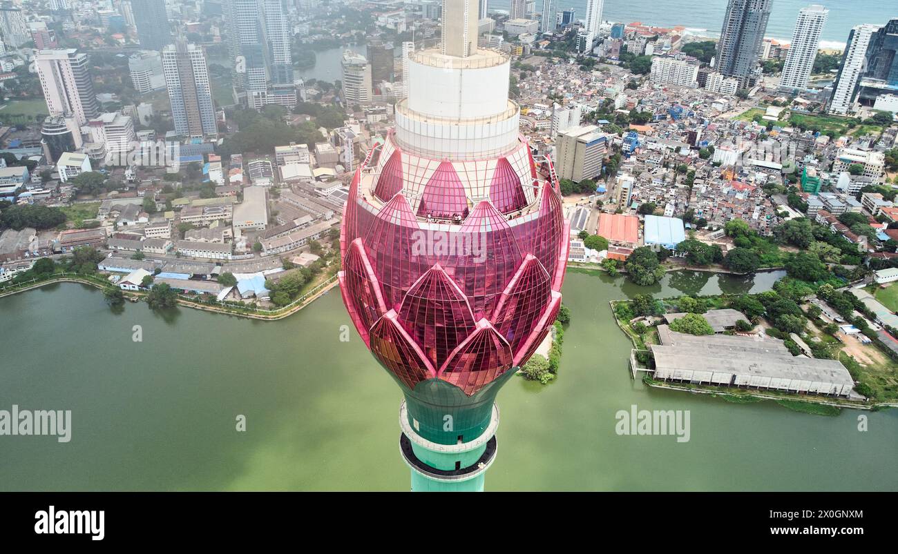 Aerial view of the main attraction, the Lotus Tower in the capital of ...