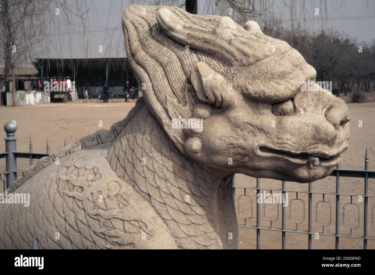 The sculpture of a mythical animal at the Ming tombs. [automated ...