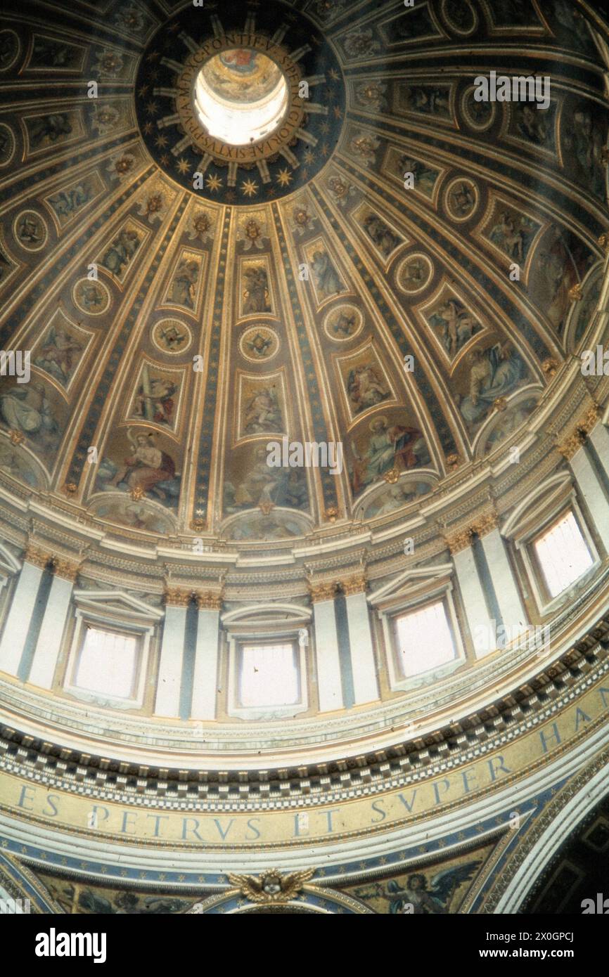 The richly decorated and painted interior of the dome of St. Peter's ...