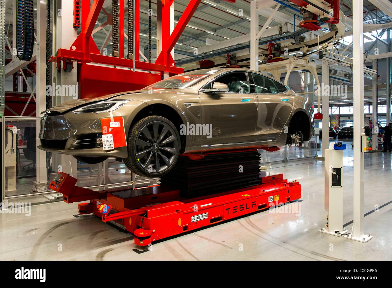 Tesla productionline inside the European Factory. The electrical and ...