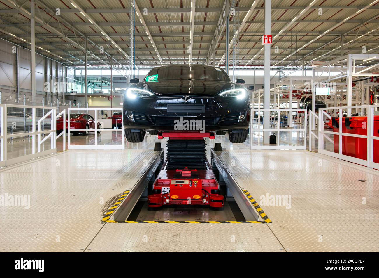 Tesla productionline inside the European Factory. The electrical and ...