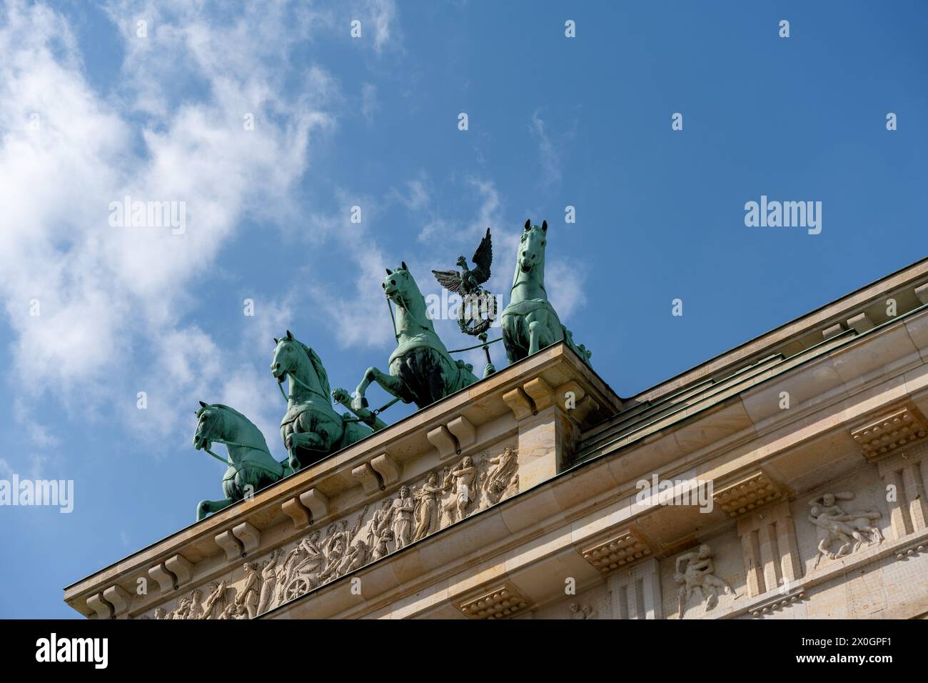 Statue of cavalry located on the Brandenburg Gate. Brandenburg Gate ...