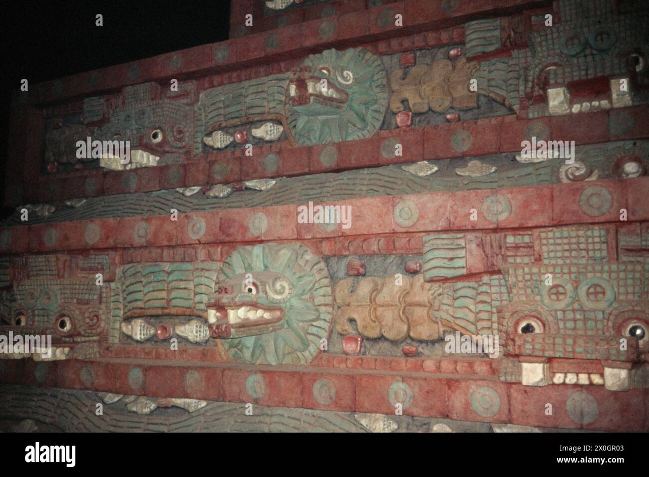 Reproduction of the base of the Quetzalcóatl pyramid in Teotihuacan ...