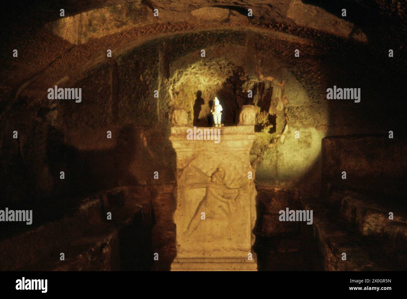 A figure in the second-century Temple of Mithras in the Basilica of San ...