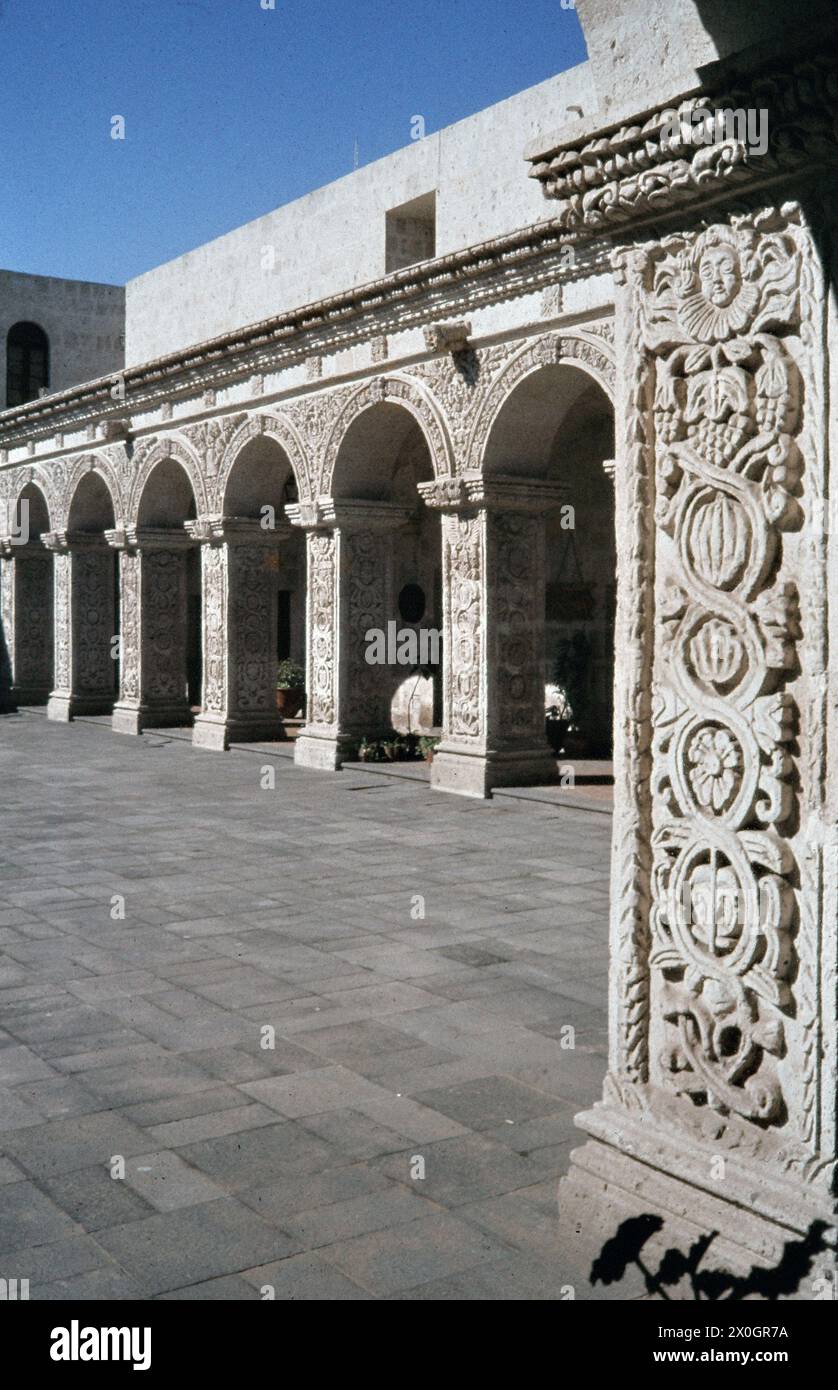 View of the portico decorated with ornaments in the courtyard of the ...