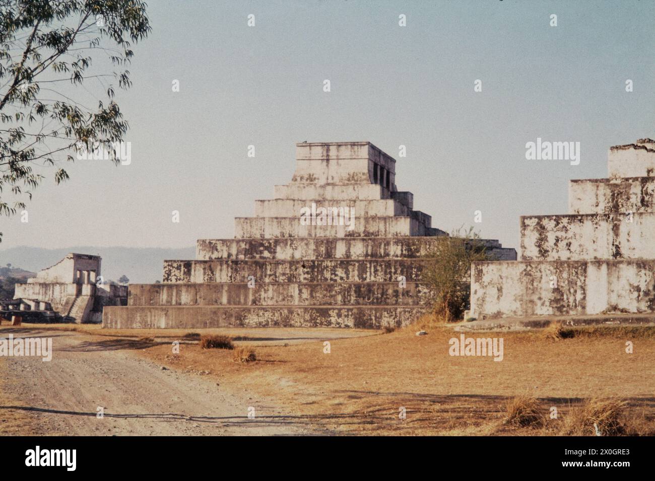 View from the east to the pyramid of the excavation site Zaculeu near ...