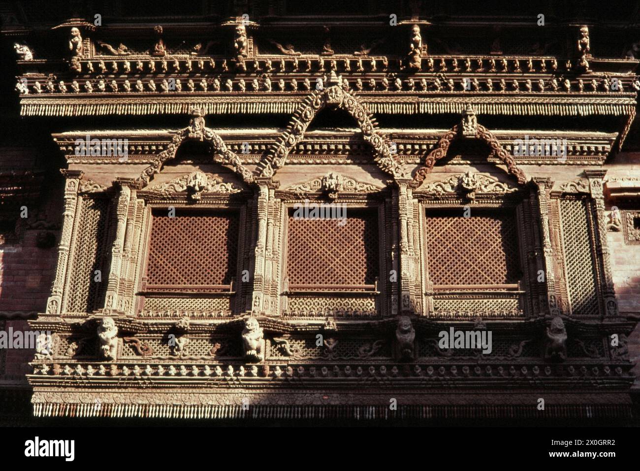 Wood carved windows with ornaments at the old royal palace Nasal Chowk ...