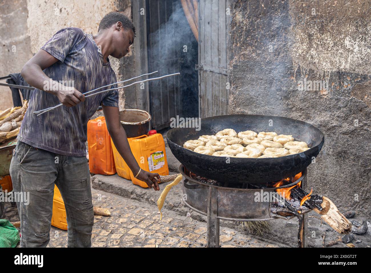Ethiopia Street food, fried and sugar coated Donuts, market in Harar ...