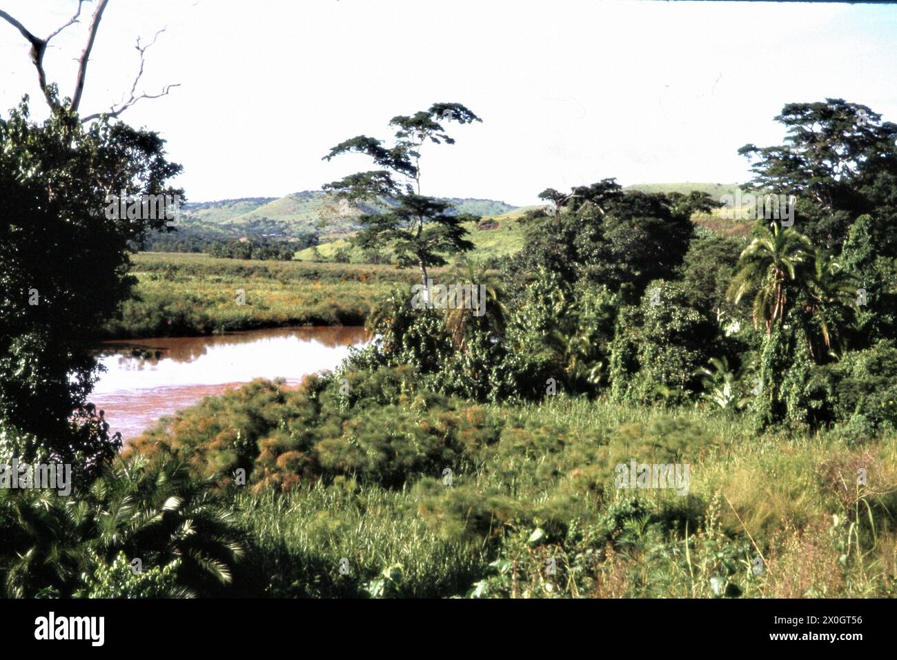 View from the border Rwanda-Tanzania over a river in direction Rwanda ...