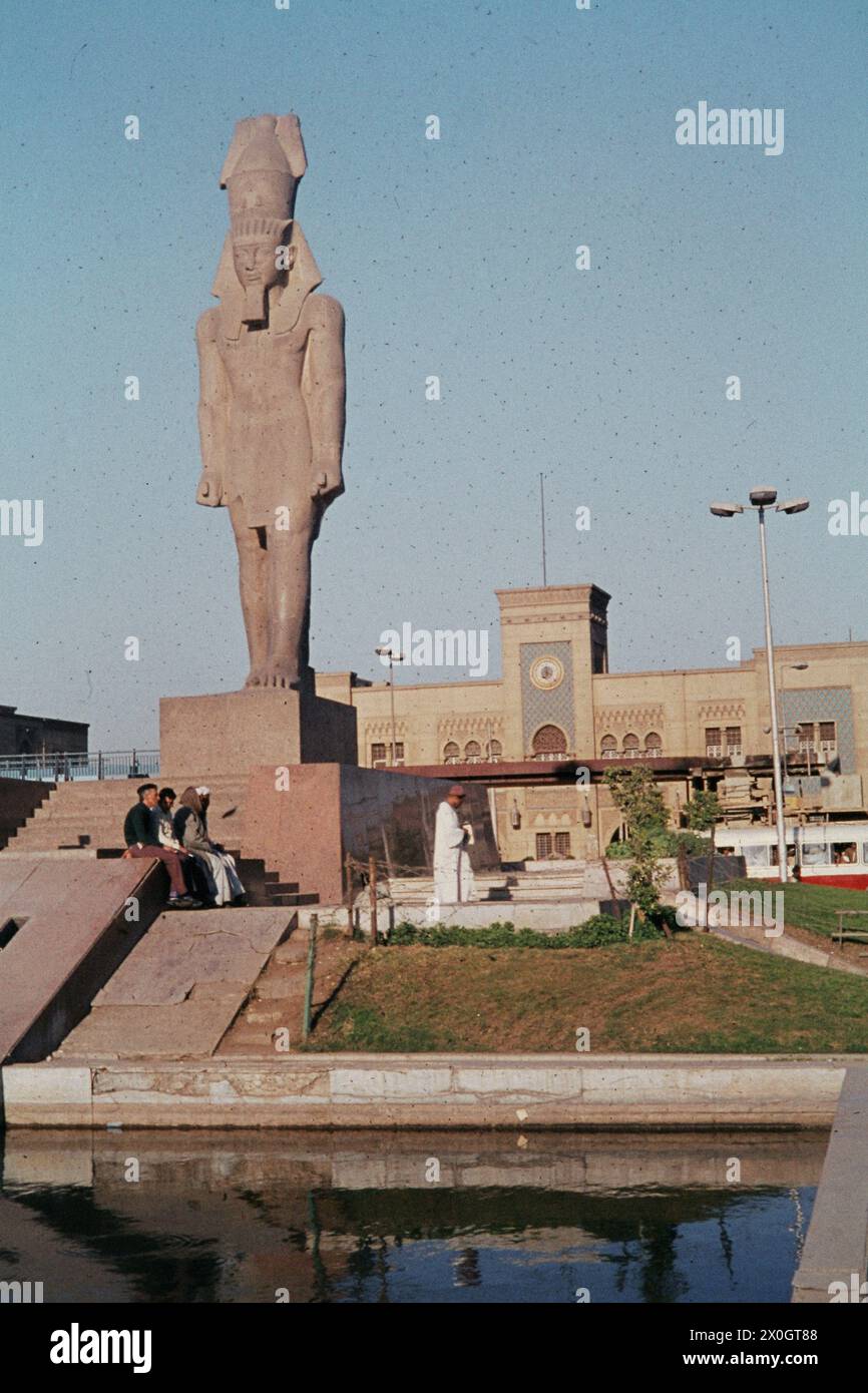 Statue of Ramses II in front of the main station in Cairo. [automated ...