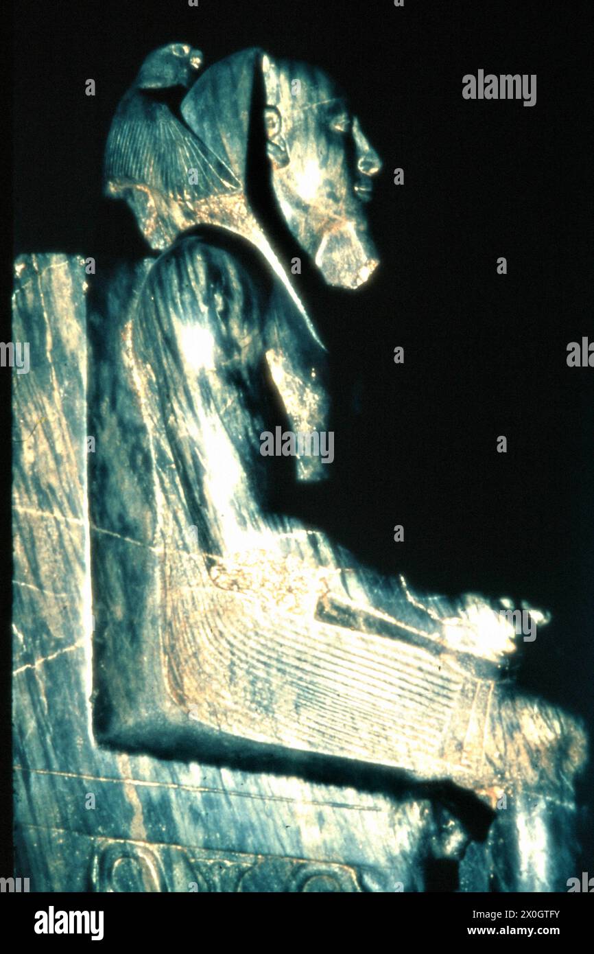 A statue of King Chephren as an exhibit in the Egyptian National Museum ...