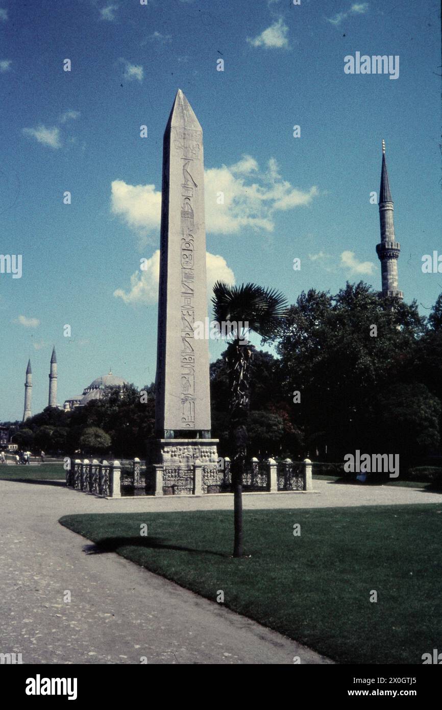Hippodrome with snake column and obelisk next to the Blue Mosque and ...