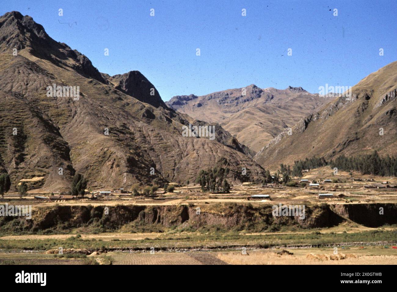 An agricultural village on the slope of a mountain in Abra La Raya ...