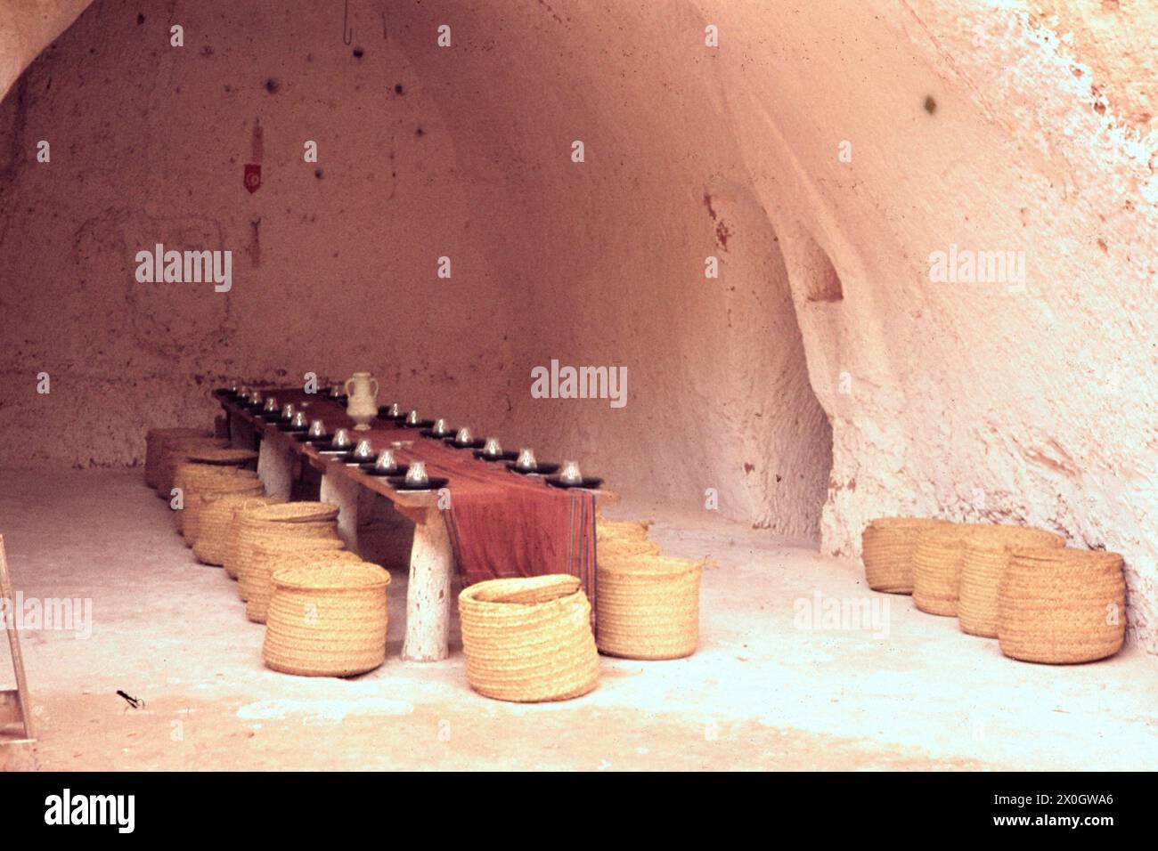 The dining room of a cave apartment of a hotel in Matmata. [automated ...