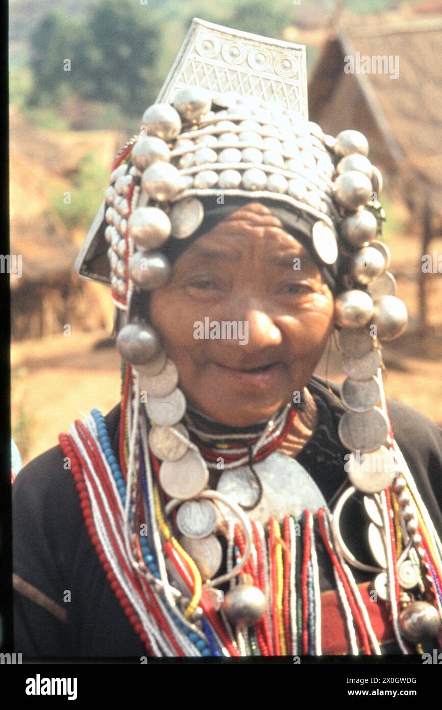 An old woman from the Meo (also Hmong) ethnic group in traditional ...
