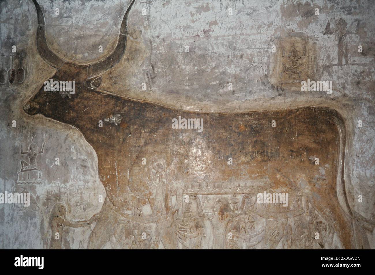 A relief in the tomb of Sethos I in Western Thebes shows a Hathor cow ...
