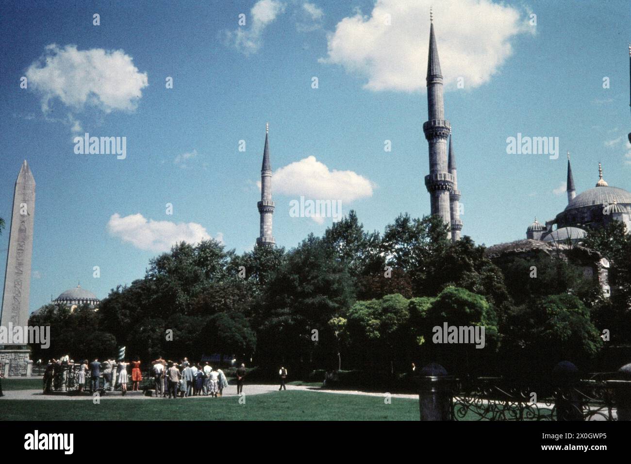 Hippodrome with snake column and obelisk next to the Blue Mosque and ...