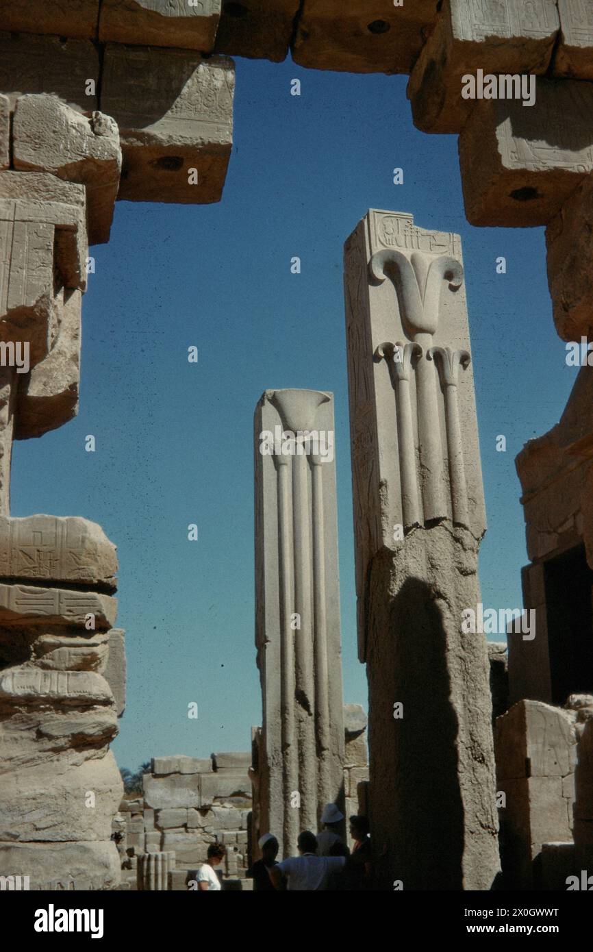 Columns of papyrus bundles and lilies in the southern courtyard of the ...