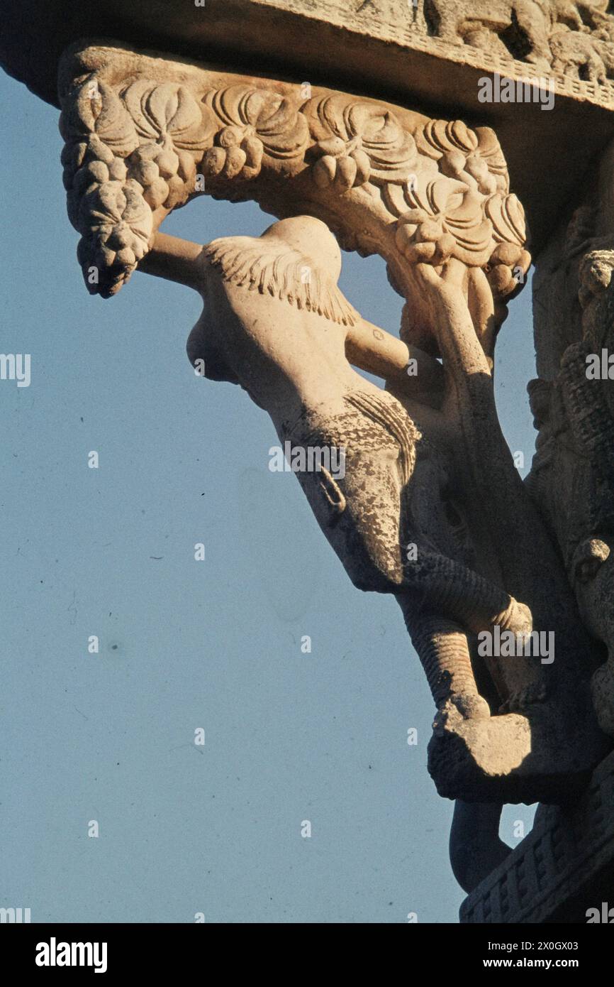 The sculpture of the female air spirit Yaksha at the east gate of the ...