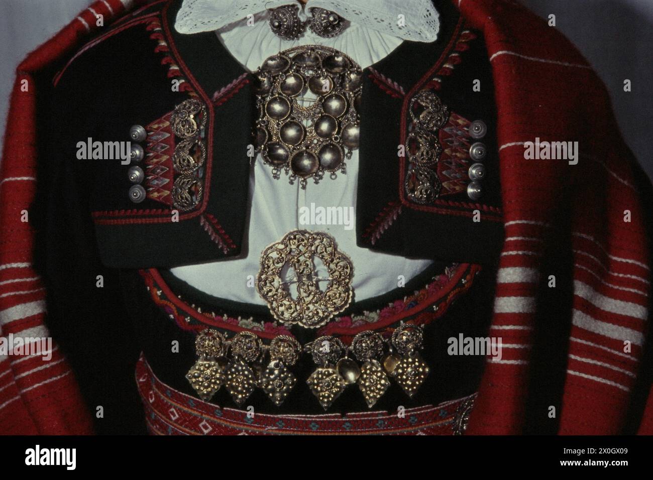 A traditional Norwegian costume at the Norwegian Folk Museum in Oslo ...