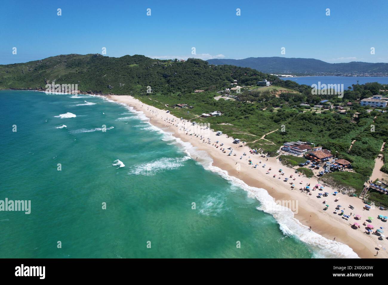 Mole beach aerial view, Florianopolis island, Santa Catarina. Conceicao ...