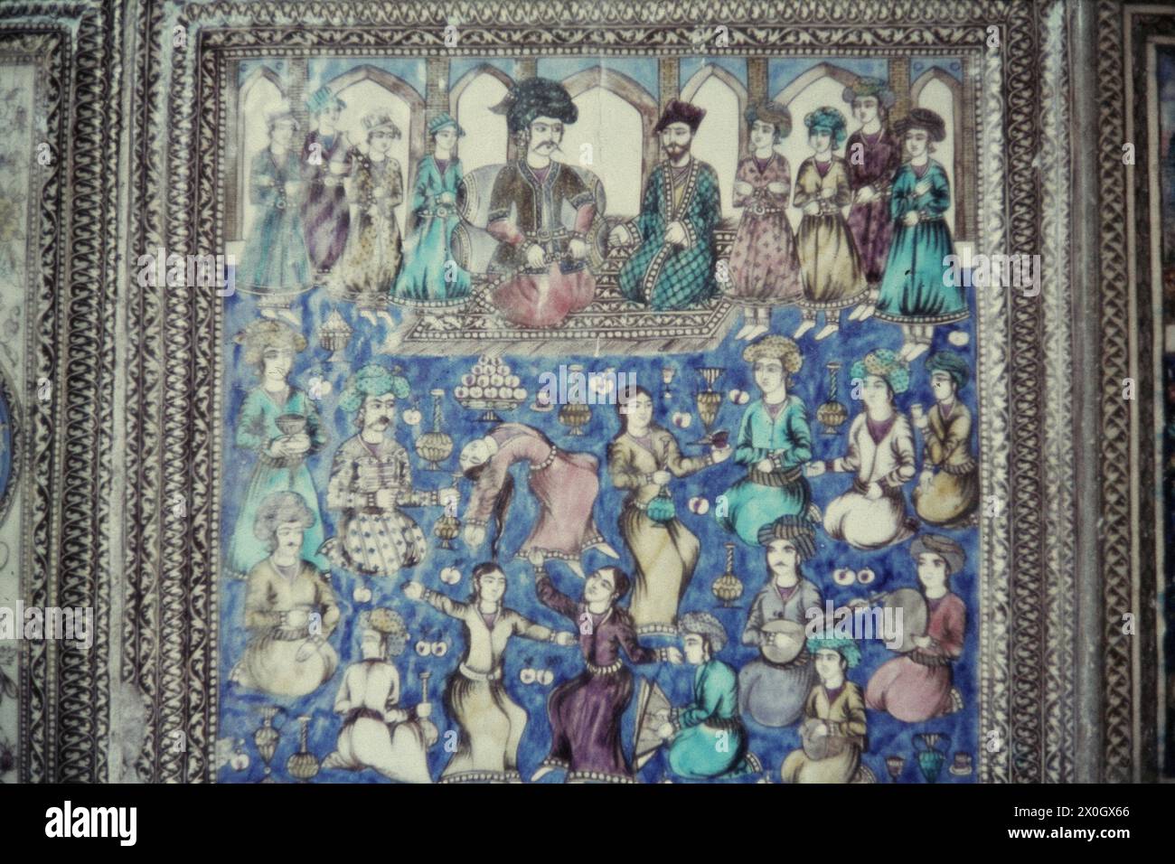 Painted tiles from the Kajar era in the magnificent Golestan Palace in ...