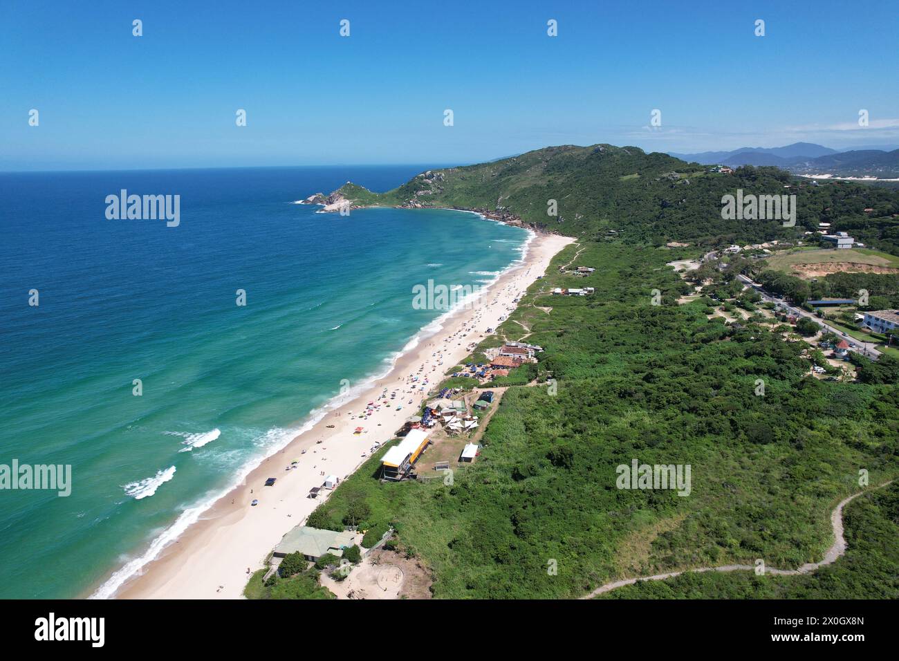 Mole beach aerial view, Florianopolis island, Santa Catarina. Conceicao ...