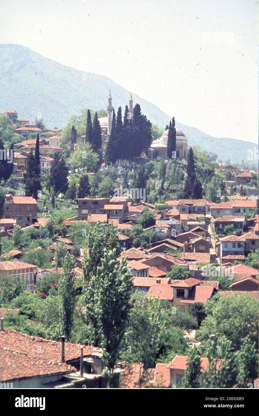 View of the Turkish city of Bursa with Emir Sultan Mosque in the ...