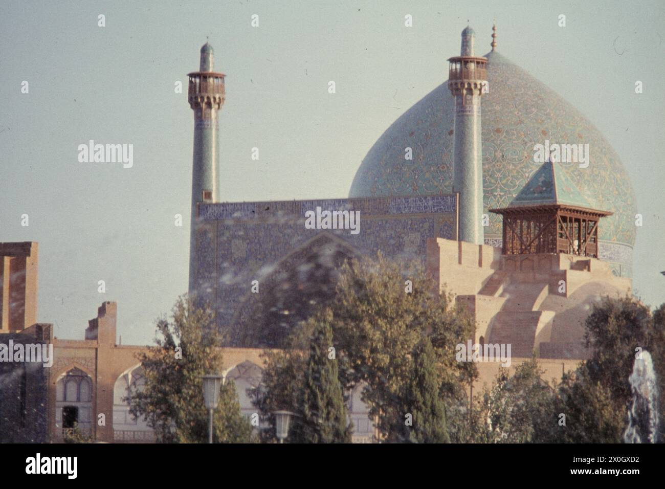 View of the dome and minarets of the Masjid-i-Shah Mosque in Isfahan ...