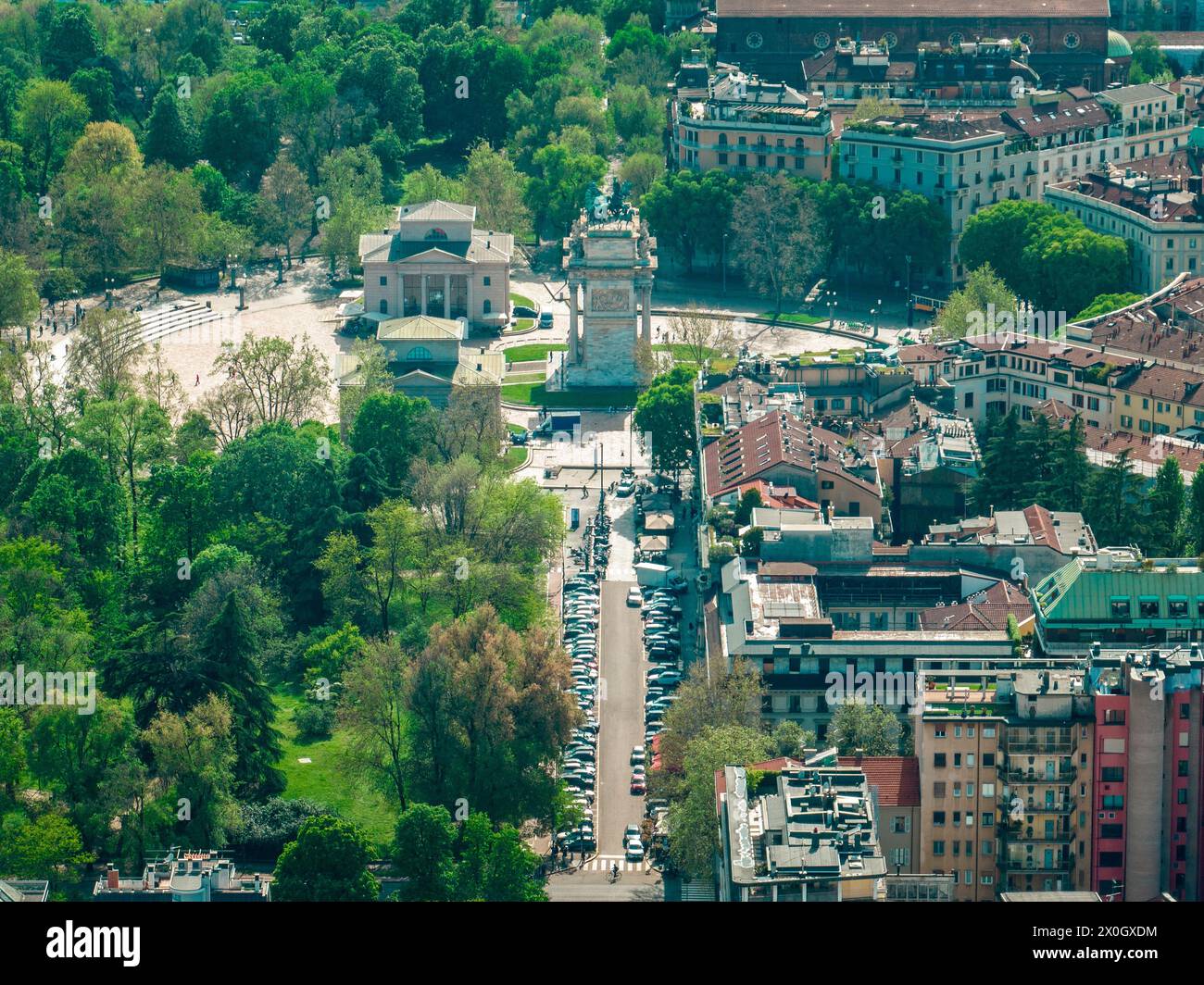 Aerial view of arco della Pace. Architect Luigi Cagnola. Triumphal arch ...