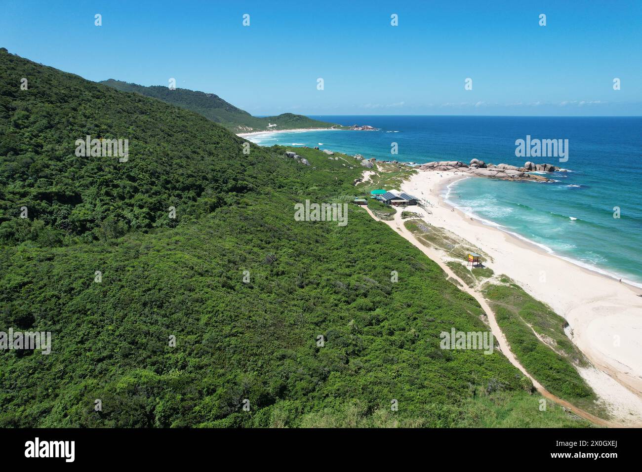 Mole beach aerial view, Florianopolis island, Santa Catarina. Conceicao ...