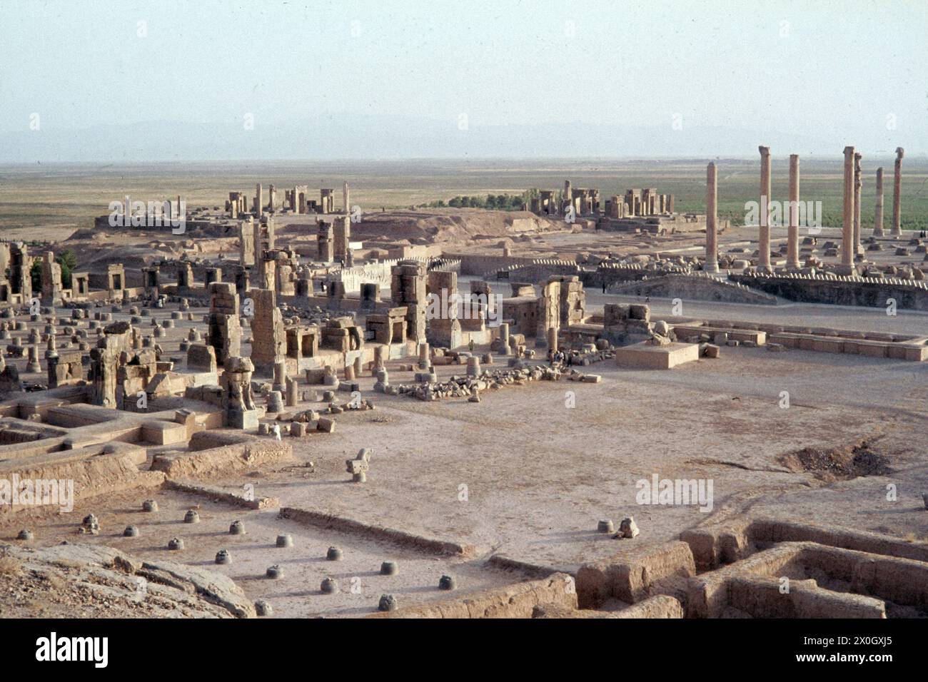 General view of the ruins of the palace complex in Persepolis ...