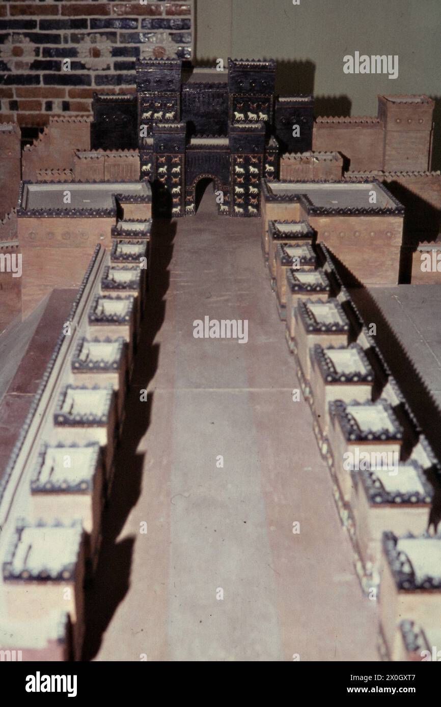 A model of the Processional Way of Babylon in a museum. [automated ...