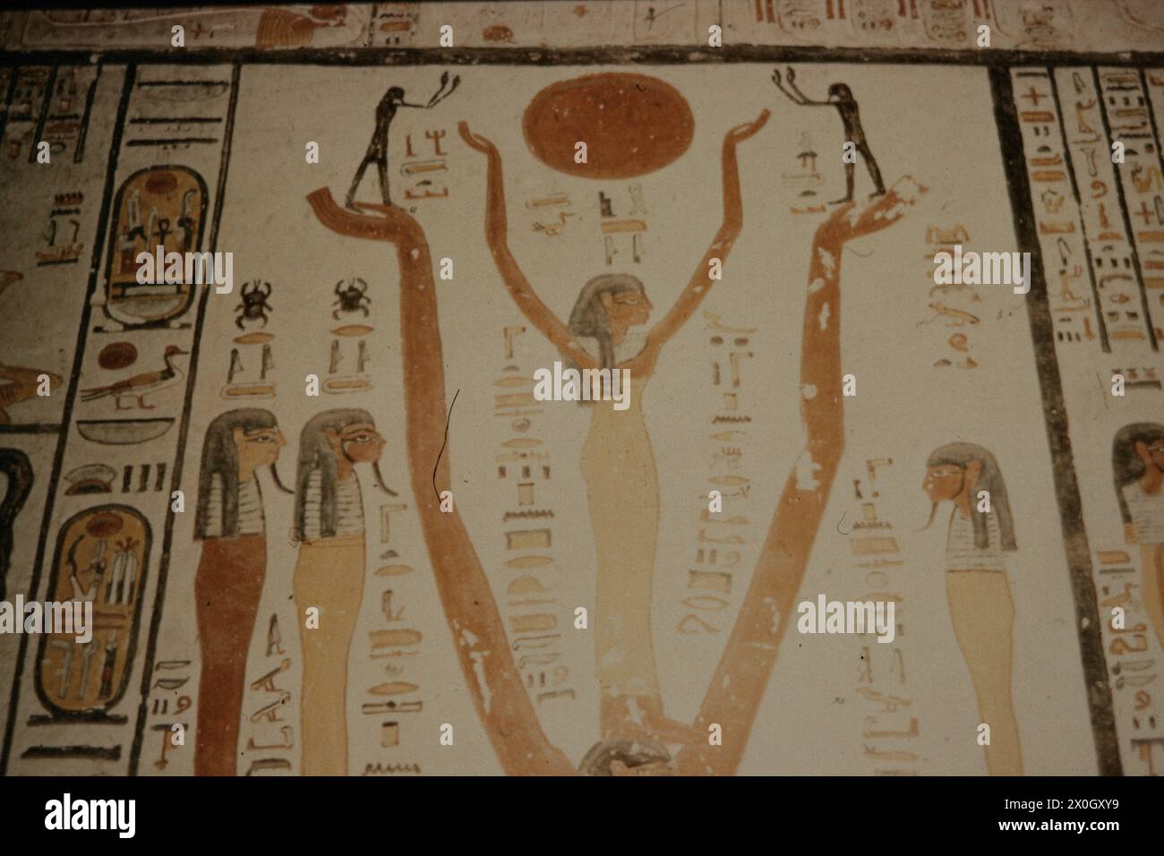 A painting in the tomb of Ramses VI in Thebes shows the goddess Mut ...