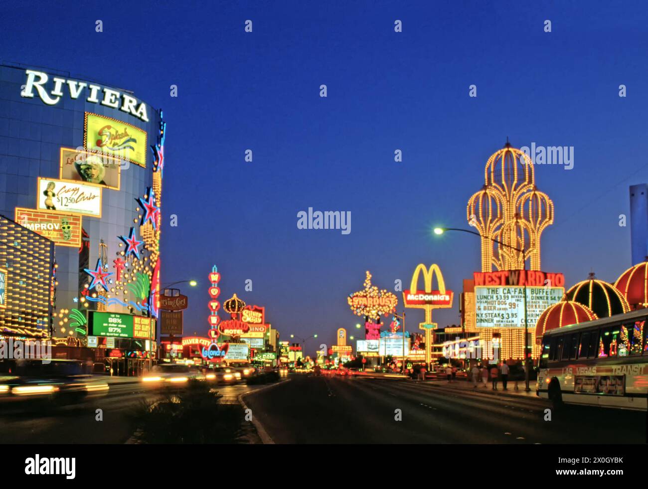 Stardust, Westward Ho, Riviera, at night, The Strip, Las Vegas, Nevada ...