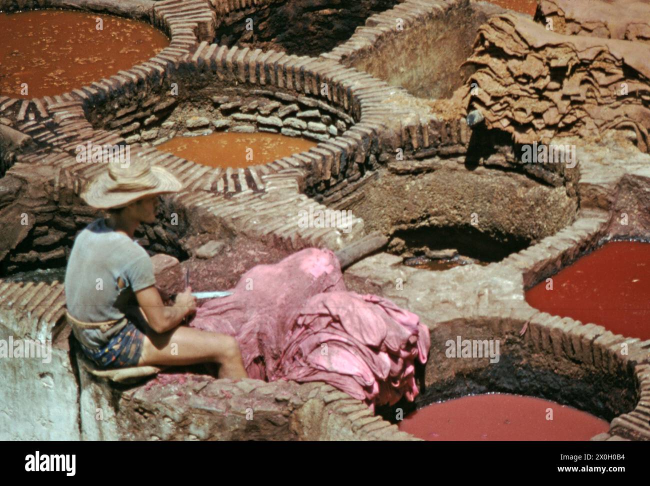 Fur tanning in the souks of Fez, Morocco [automated translation] Stock ...