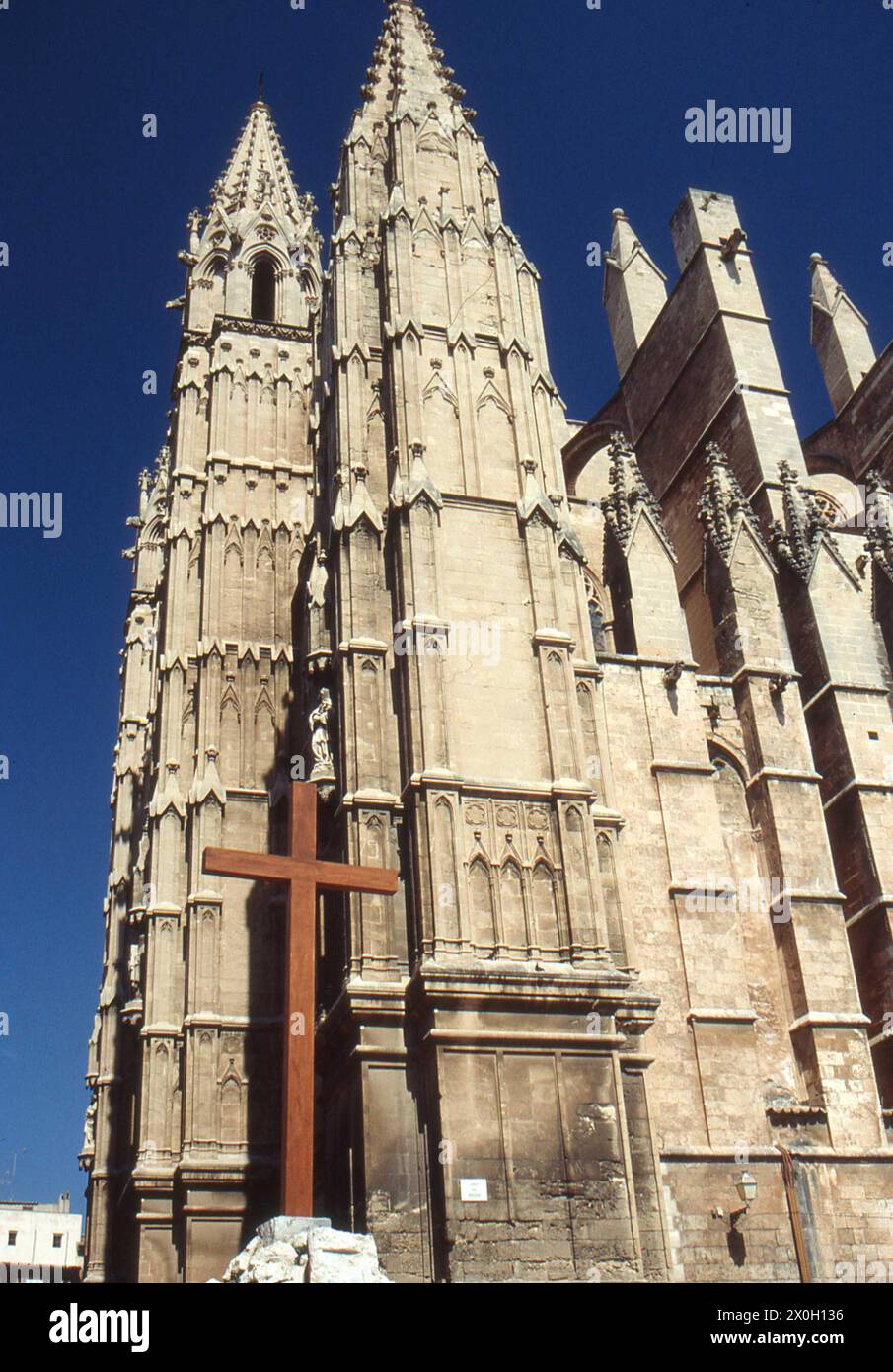 Cross and the Cathedral of Saint Mary (La Seu) in Palma on Majorca ...