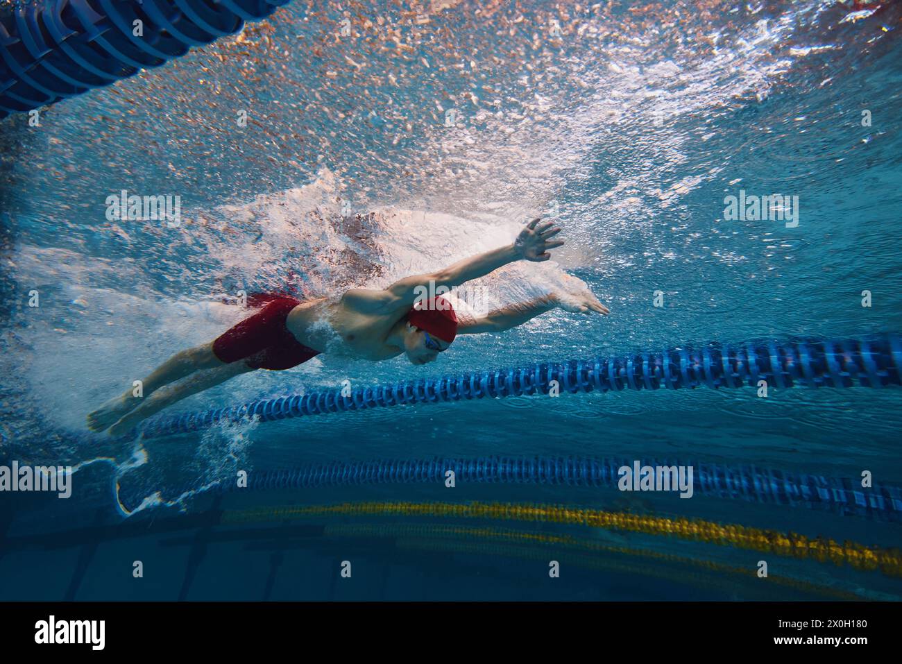 Beauty of athleticism in action. Dynamic image of young man, athlete in ...