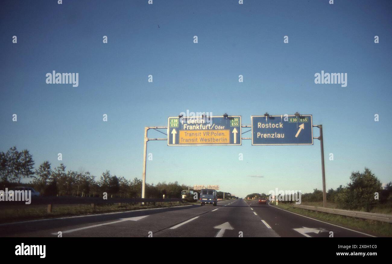 Signs on the transit motorway of the Federal Republic of Germany ...