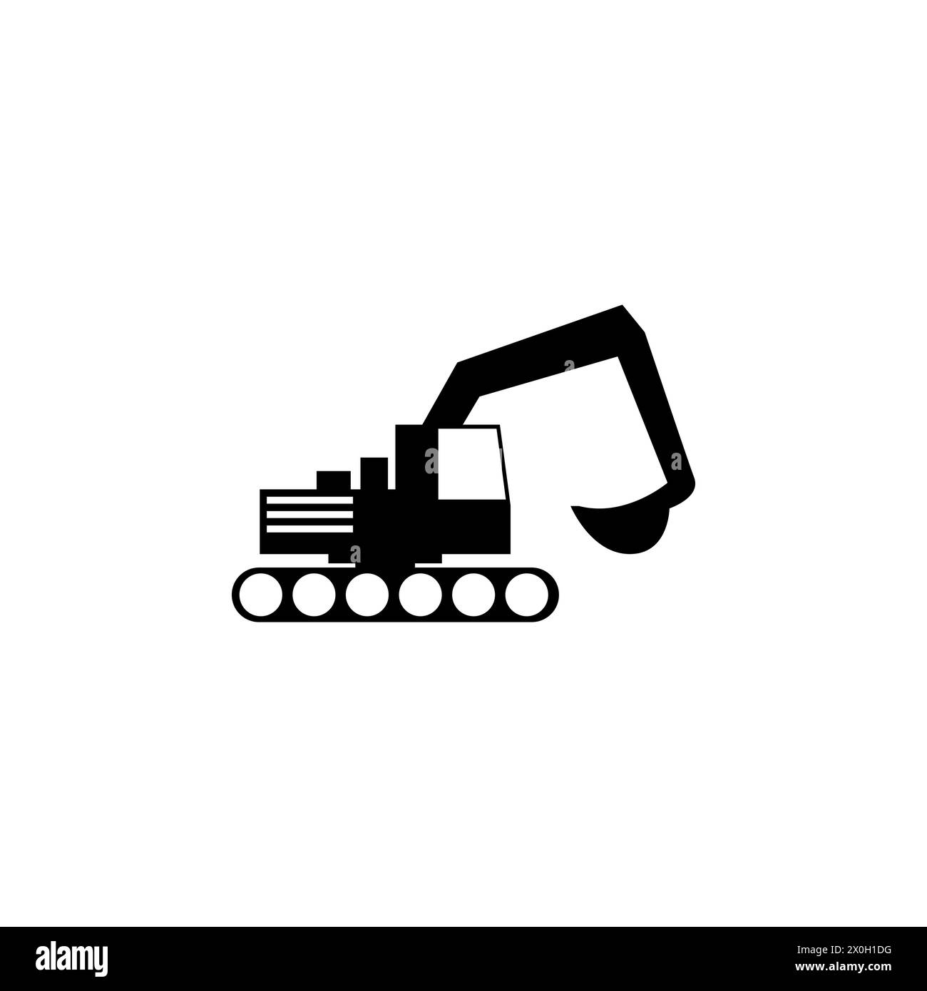 Excavator. Loader Tractor. Crawler Excavator. Crawling Digger flat vector icon. Simple solid ...