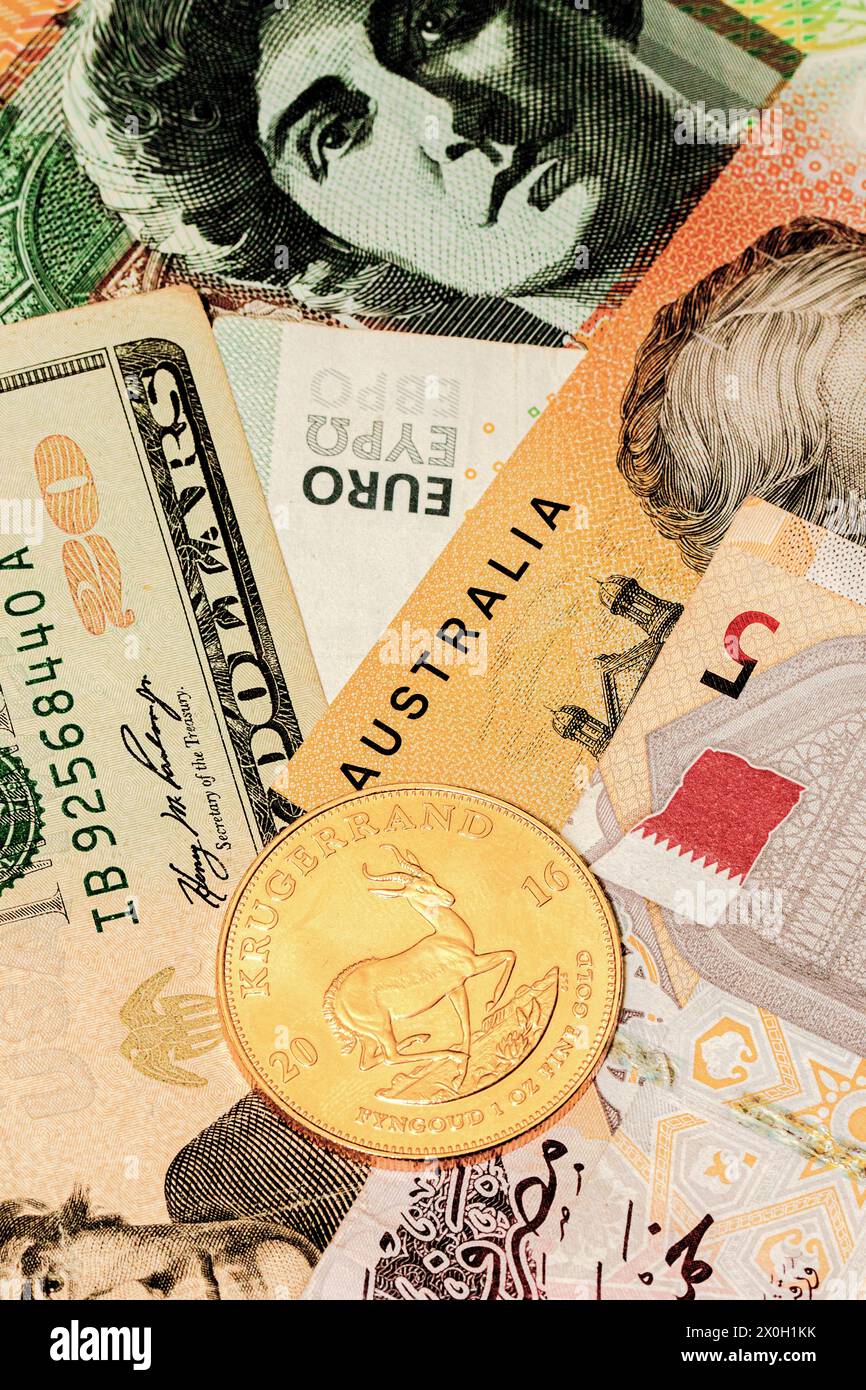 one ounce original 24 carat South African Kruger rand gold coin vs with ...