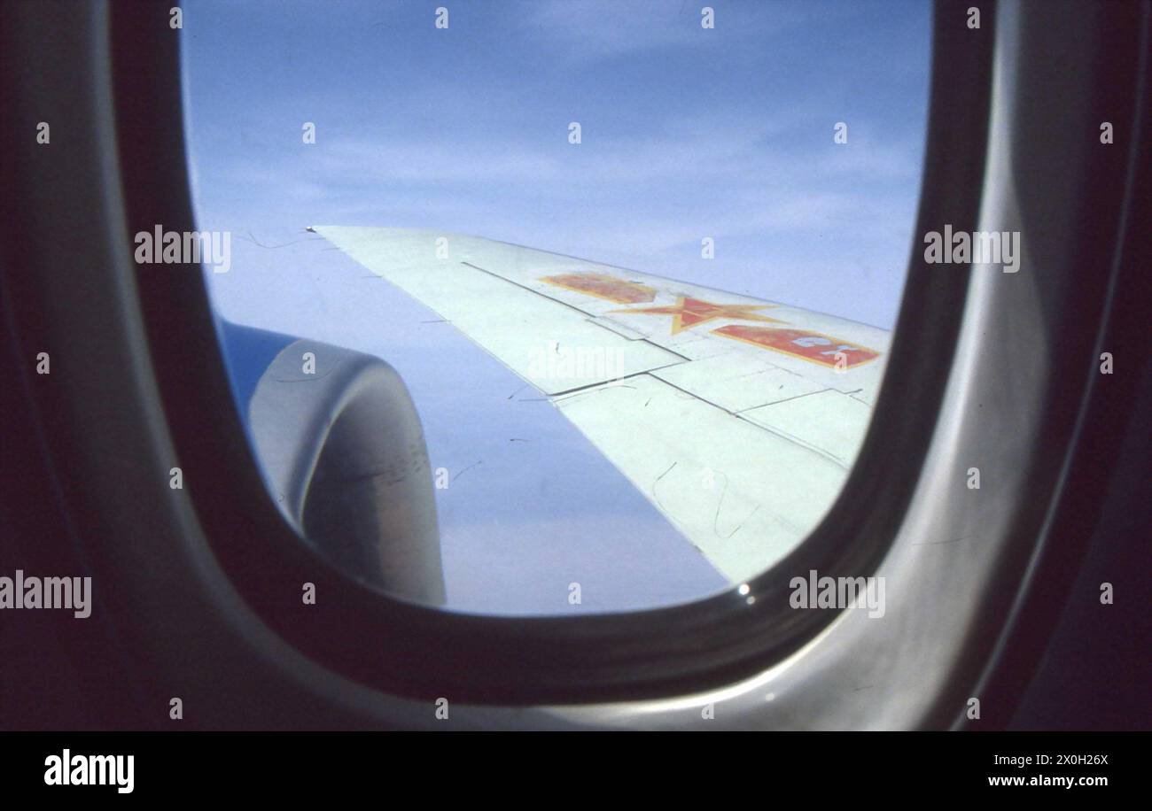 Looking out of the airplane window of a Chinese military plane on one ...