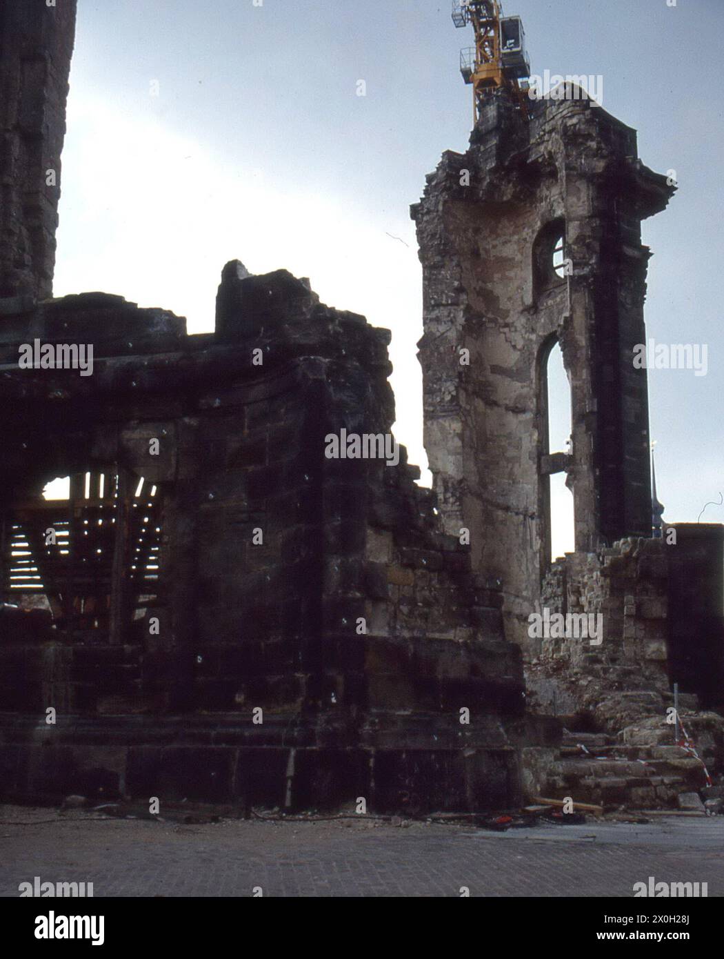 The ruins of the Frauenkirche in Dresden. On top of the picture there ...