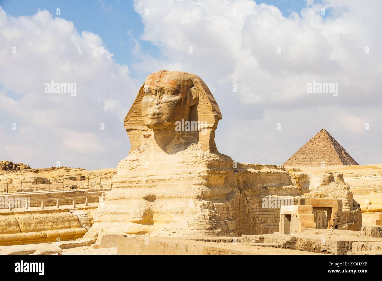 The Great Sphinx of Giza, with pyramids behind. Cairo, Egypt Stock ...
